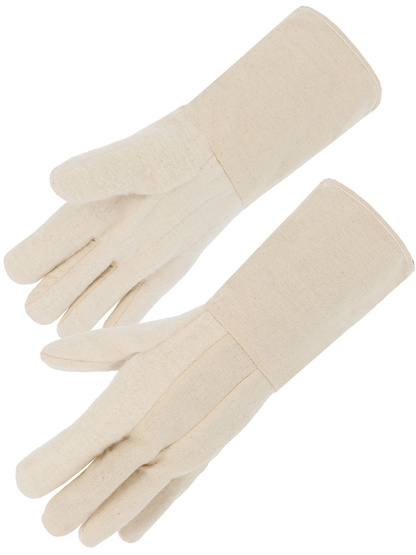 Article - Gant coton tissé. Paume double épaisseur. Manchette 15 cm.